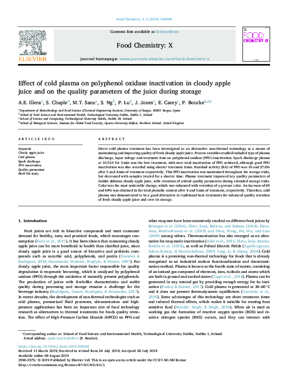 (PDF) Effect of cold plasma on polyphenol oxidase inactivation in ...