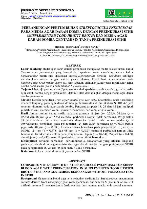 (PDF) Perbandingan Pertumbuhan Streptococcus Pneumoniae Pada Media Agar ...