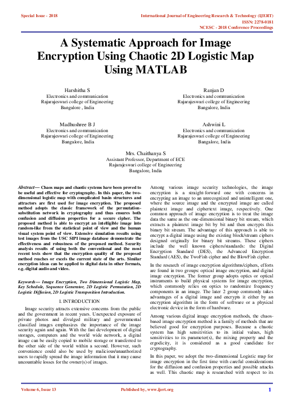 (PDF) A Systematic Approach for Image Encryption Using Chaotic 2D Logistic Map Using MATLAB