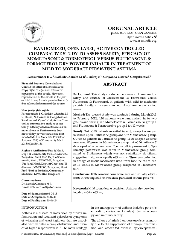 (PDF) RANDOMIZED, OPEN LABEL, ACTIVE CONTROLLED COMPARATIVE STUDY TO ...