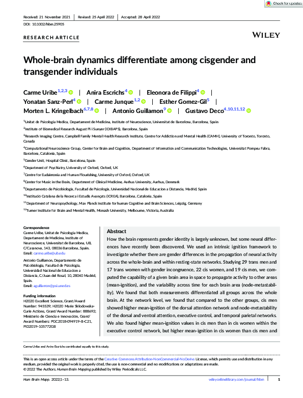 (PDF) Whole‐brain dynamics differentiate among cisgender and ...