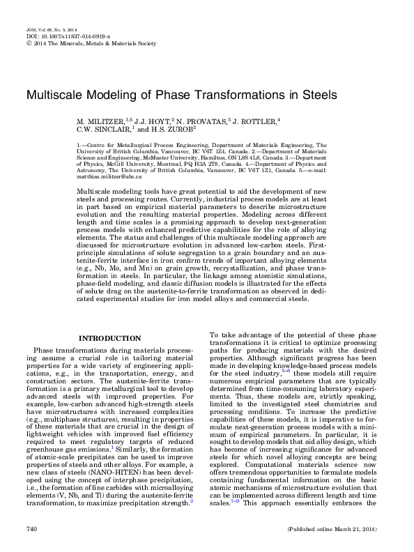 (PDF) Multiscale Modeling of Phase Transformations in Steels