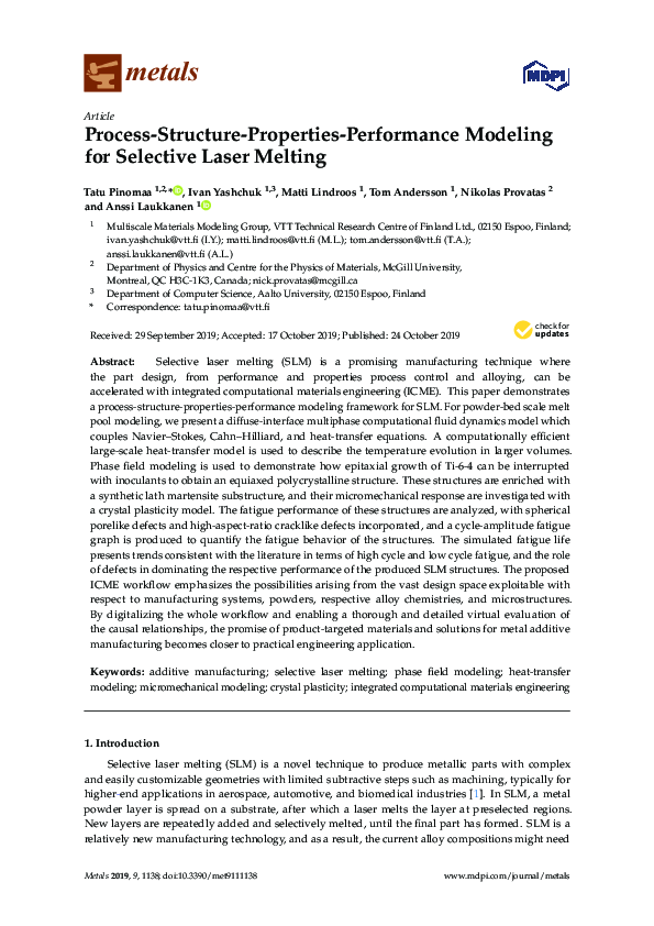 (PDF) Process-Structure-Properties-Performance Modeling for Selective ...