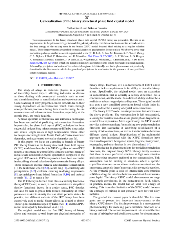 (PDF) Generalization of the binary structural phase field crystal model