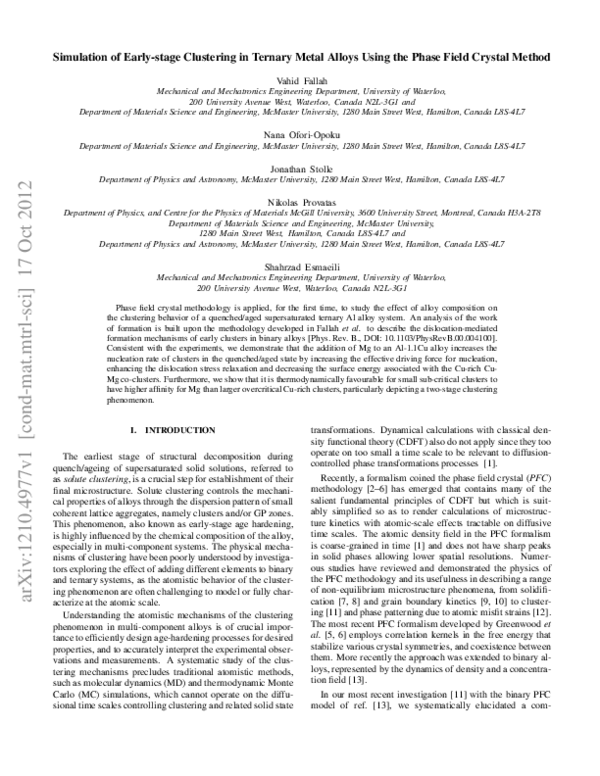 (PDF) Simulation of early-stage clustering in ternary metal alloys ...