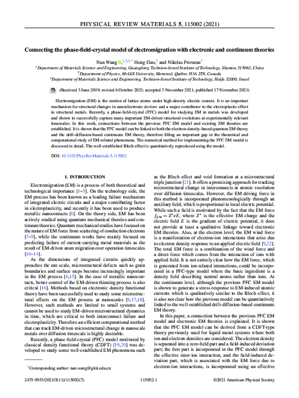 (PDF) Connecting the phase-field-crystal model of electromigration with electronic and continuum ...