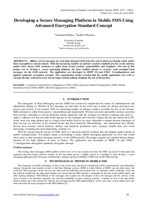 (PDF) Developing a Secure Messaging Platform in Mobile SMS Using ...