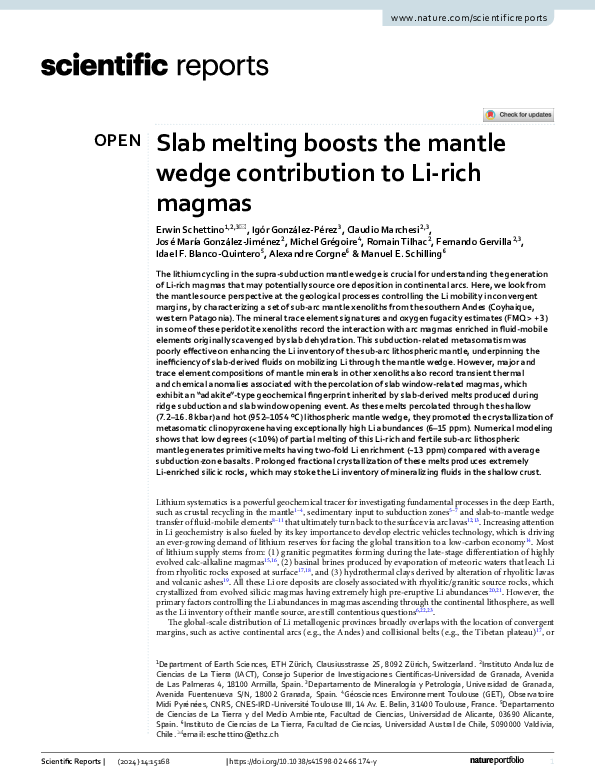 (PDF) Slab melting boosts the mantle wedge contribution to Li-rich magmas | Erwin Schettino and ...