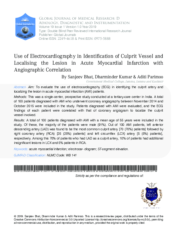 (PDF) Use of Electrocardiography in Identification of Culprit Vessel ...