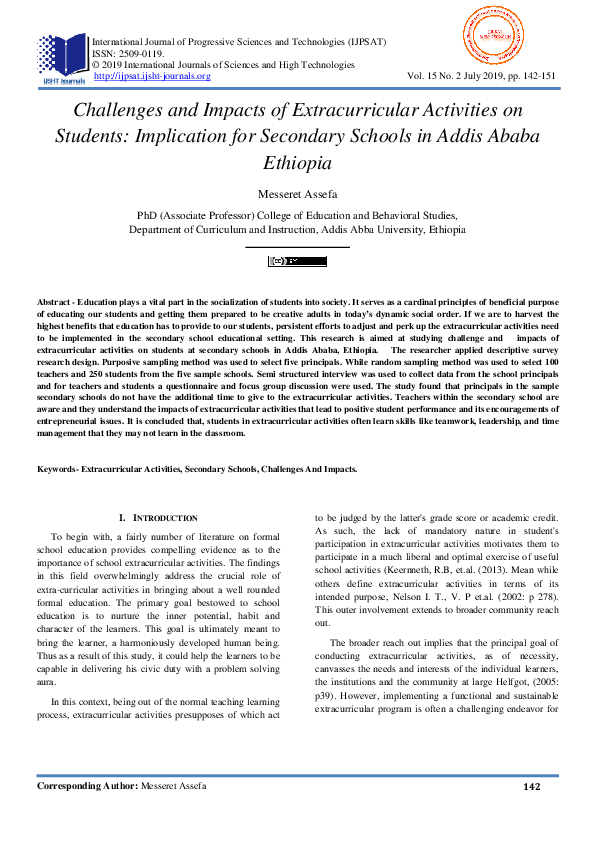(PDF) Challenges and Impacts of Extracurricular Activities on Students ...