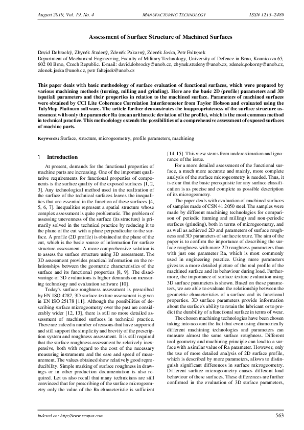 (PDF) Assessment of Surface Structure of Machined Surfaces