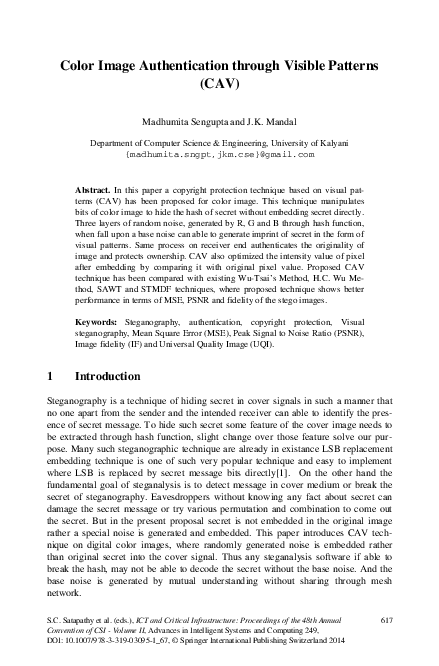 (PDF) Color Image Authentication through Visible Patterns (CAV)