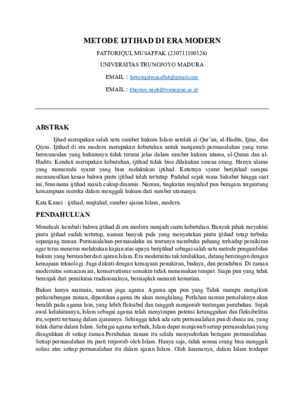(PDF) METODE IJTIHAD DI ERA MODERN
