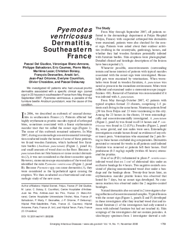 (PDF) Pyemotes ventricosusDermatitis, Southeastern France