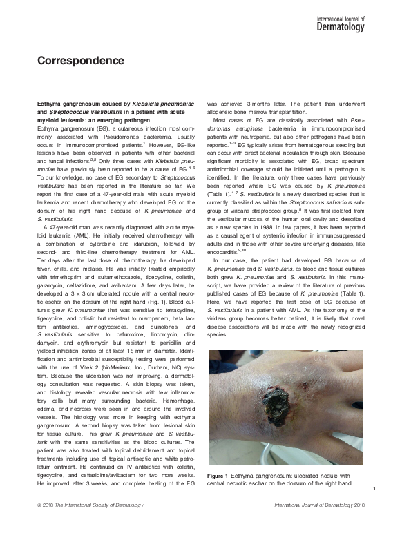 (PDF) Ecthyma Gangrenosum Caused by Klebsiella pneumoniae