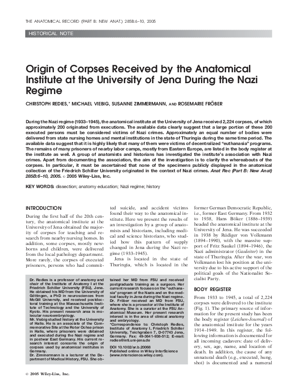 (PDF) Origin of corpses received by the anatomical institute at the ...