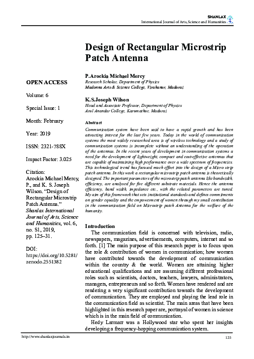 (PDF) Design of Rectangular Microstrip Patch Antenna (PDF) Design of Rectangular Microstrip Patch Antenna