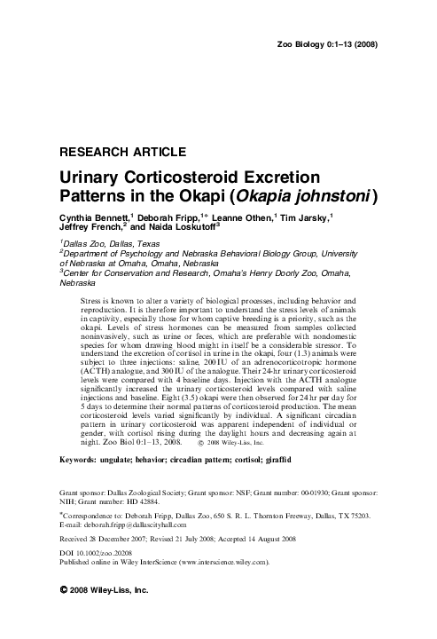(PDF) Urinary corticosteroid excretion patterns in the okapi (Okapia ...