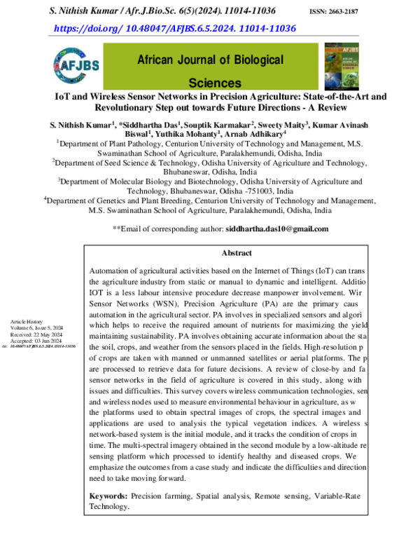 Pdf Iot And Wireless Sensor Networks In Precision Agriculture State Of The Art And