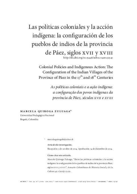 (PDF) Las políticas coloniales y la acción indígena: la configuración ...