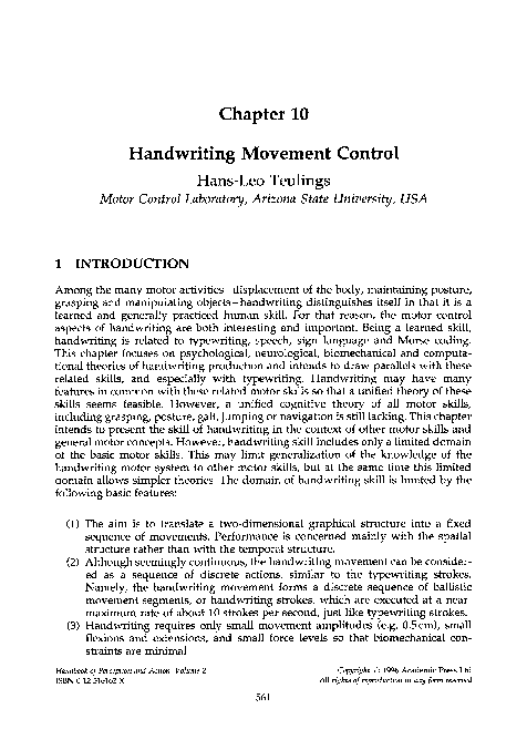 (PDF) Chapter 10 Handwriting movement control