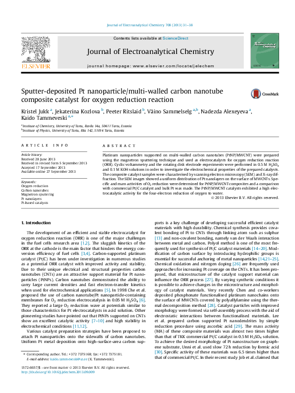 (PDF) Sputter-deposited Pt nanoparticle/multi-walled carbon nanotube ...