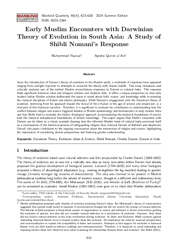 (PDF) Early Muslim Encounters with Darwinian Theory of Evolution in ...