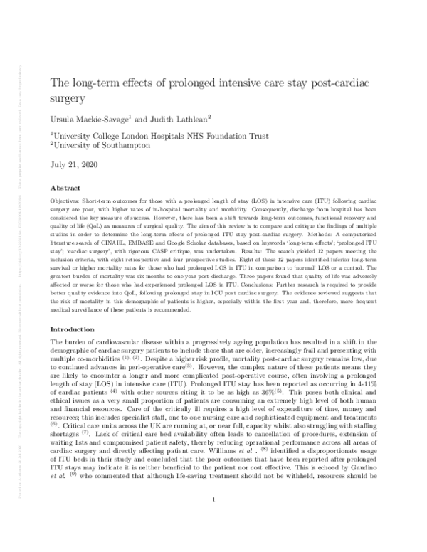 (PDF) The long-term effects of prolonged intensive care stay post ...