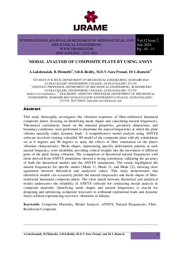 (PDF) MODAL ANALYSIS OF COMPOSITE PLATE BY USING ANSYS