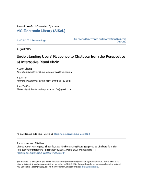 (PDF) Understanding Users' Response to Chatbots from the Perspective of ...