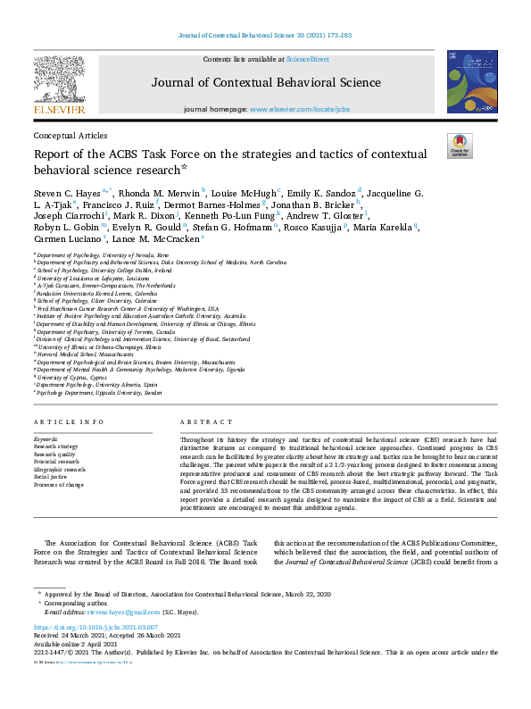 (PDF) Report of the ACBS Task Force on the strategies and tactics of ...