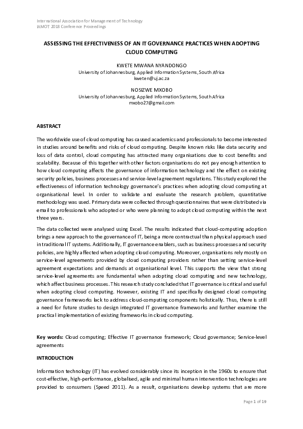 (PDF) Assessing the effectiveness of an it governance practices when ... (PDF) Assessing the effectiveness of an it governance practices when ...