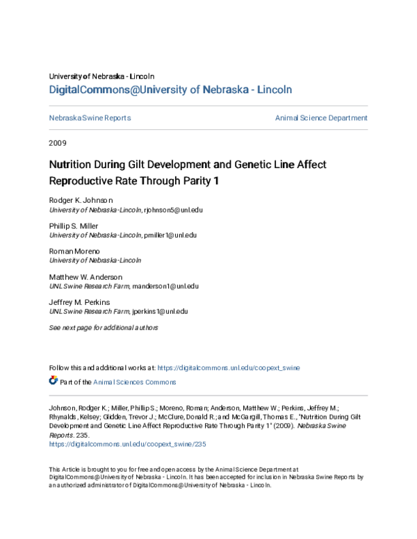 (PDF) Nutrition During Gilt Development and Genetic Line Affect ...