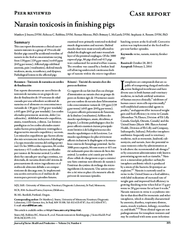 (PDF) Narasin toxicosis in finishing pigs