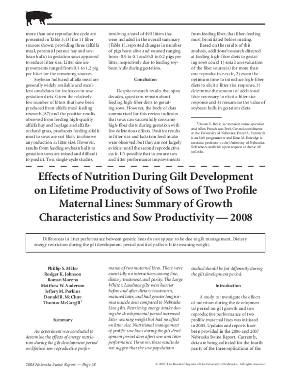(PDF) Effects of Nutrition During Gilt Development on Lifetime Productivity of Sows of Two ...