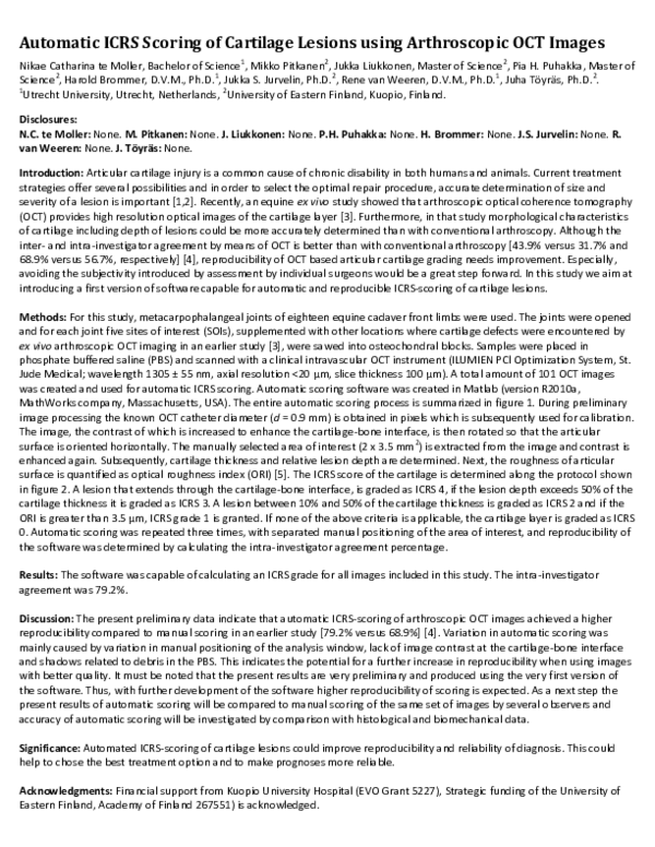 (PDF) Automatic ICRS scoring of cartilage lesions using arthroscopic ...
