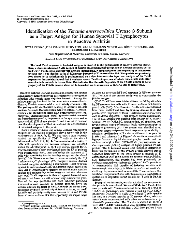 (PDF) Identification of the Yersinia enterocolitica urease beta subunit ...