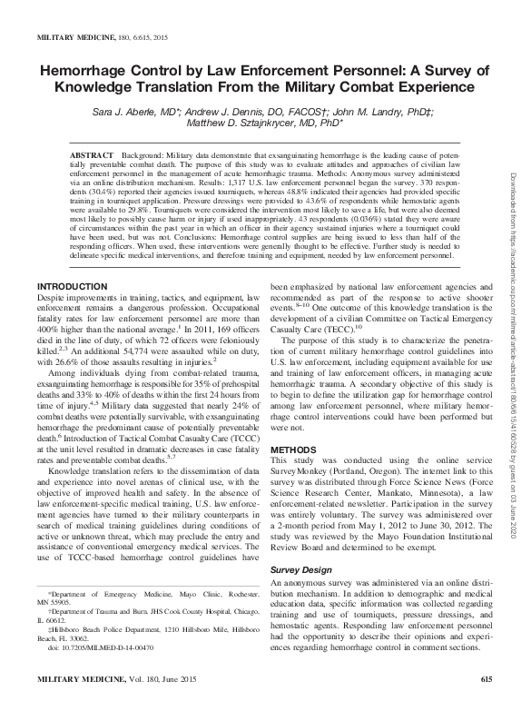(PDF) Hemorrhage control by law enforcement personnel: a survey of ...