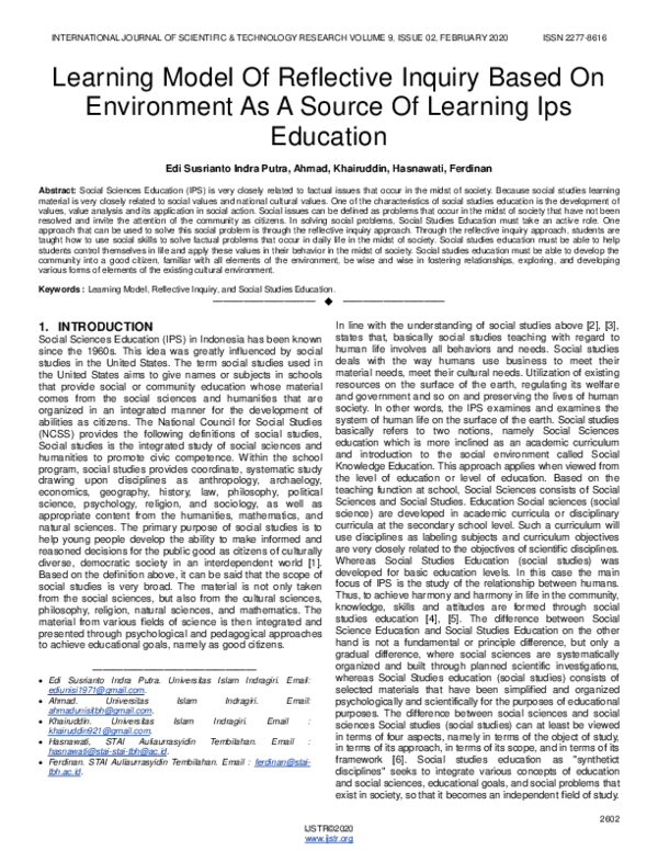 (PDF) Learning Model Of Reflective Inquiry Based On Environment As A ...