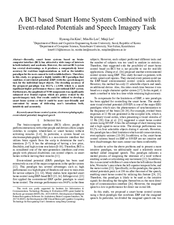 (PDF) A BCI based Smart Home System Combined with Event-related Potentials and Speech Imagery Task
