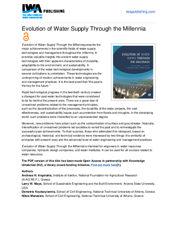 (PDF) Evolution of Water Supply Through the Millennia | Larry Mays ...
