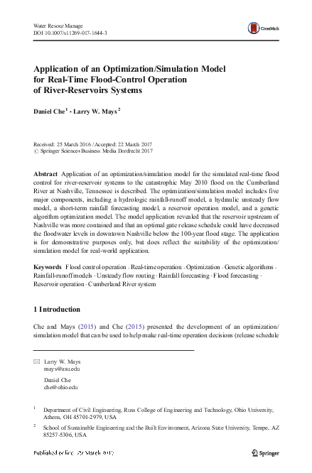 (PDF) Application of an Optimization/Simulation Model for Real-Time Flood-Control Operation of ...
