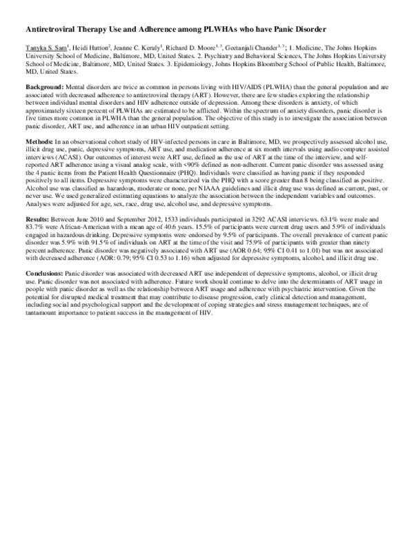 (PDF) Antiretroviral Therapy Use and Adherence among PLWHAs who have ...