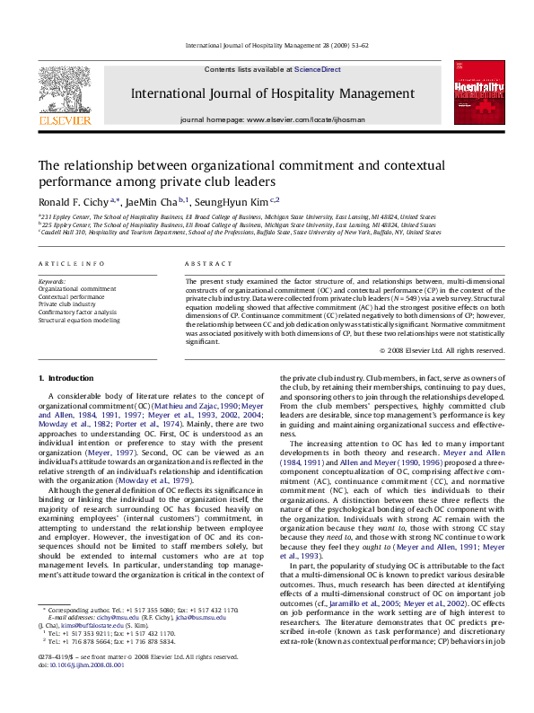 (PDF) The relationship between organizational commitment and contextual performance among ...