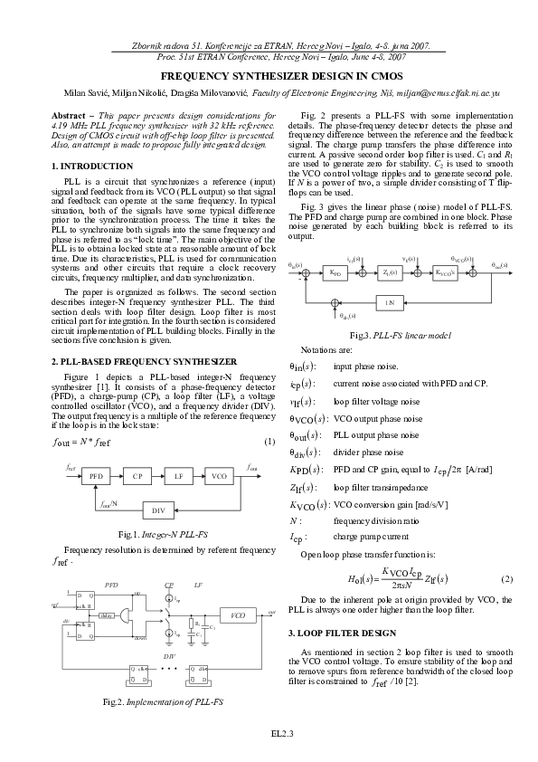 (PDF) Frequency Synthesizer Design in CMOS