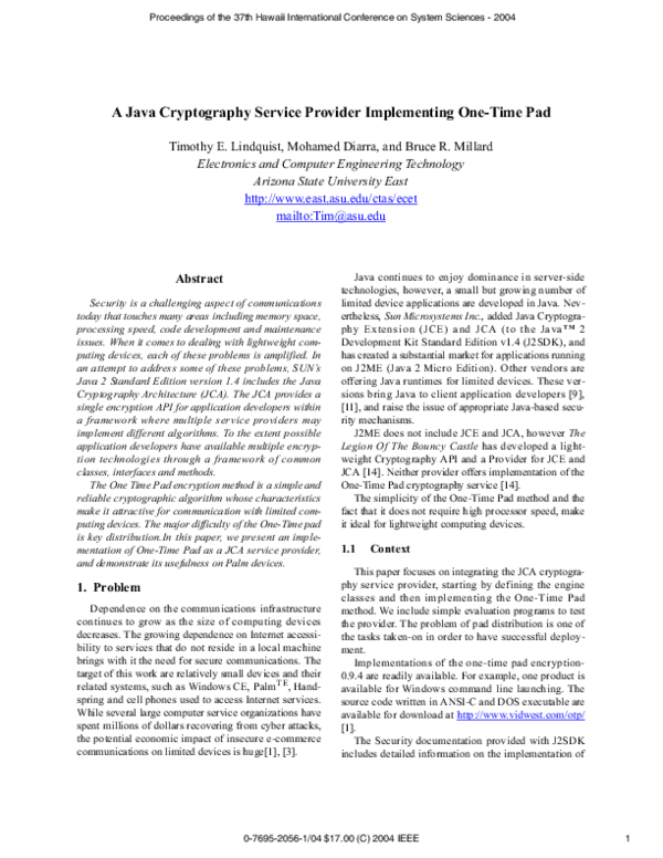 Pdf A Java Cryptography Service Provider Implementing One Time Pad