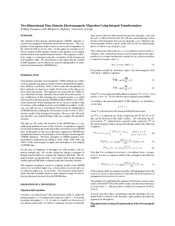 (PDF) 2D TDEM Migration via Integral Transformation