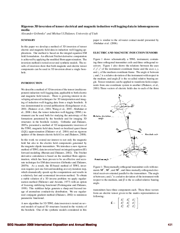 (PDF) Rigorous 3D inversion of tensor electrical and magnetic induction well logging data in ...