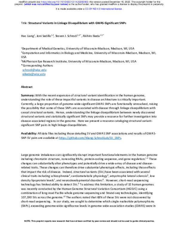 (PDF) Structural Variants in Linkage Disequilibrium with GWAS ...