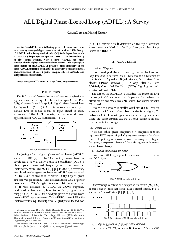 (PDF) ALL Digital Phase-Locked Loop (ADPLL): A Survey